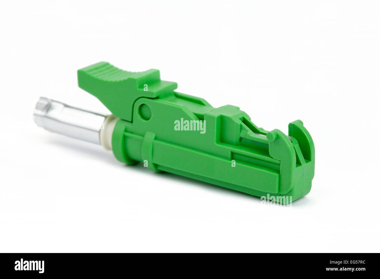 green fiber optic E2000 connector on white background Stock Photo - Alamy