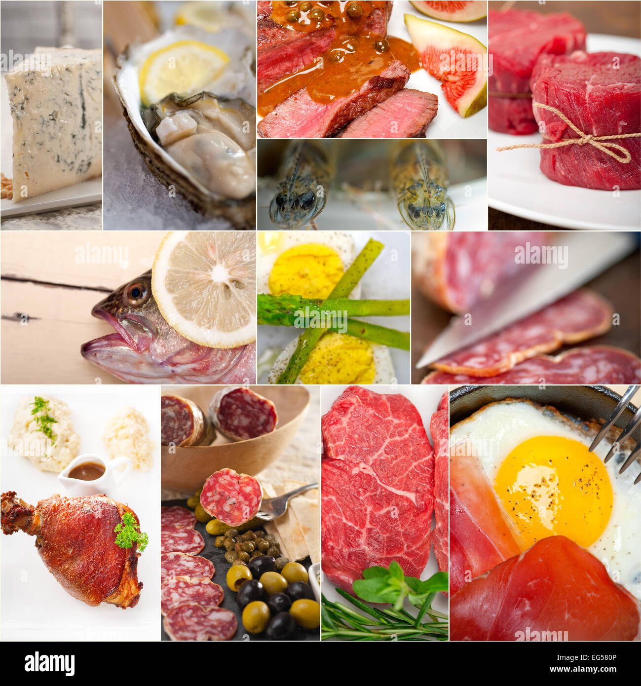 high protein food collection collage nested on white frame Stock Photo ...