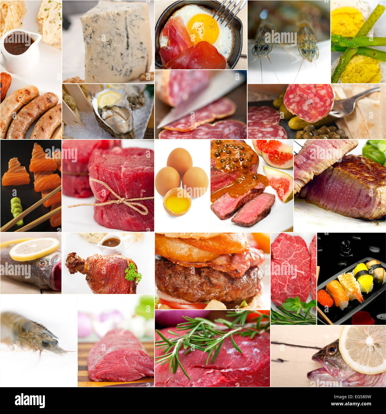 high protein food collection collage nested on white frame Stock Photo ...
