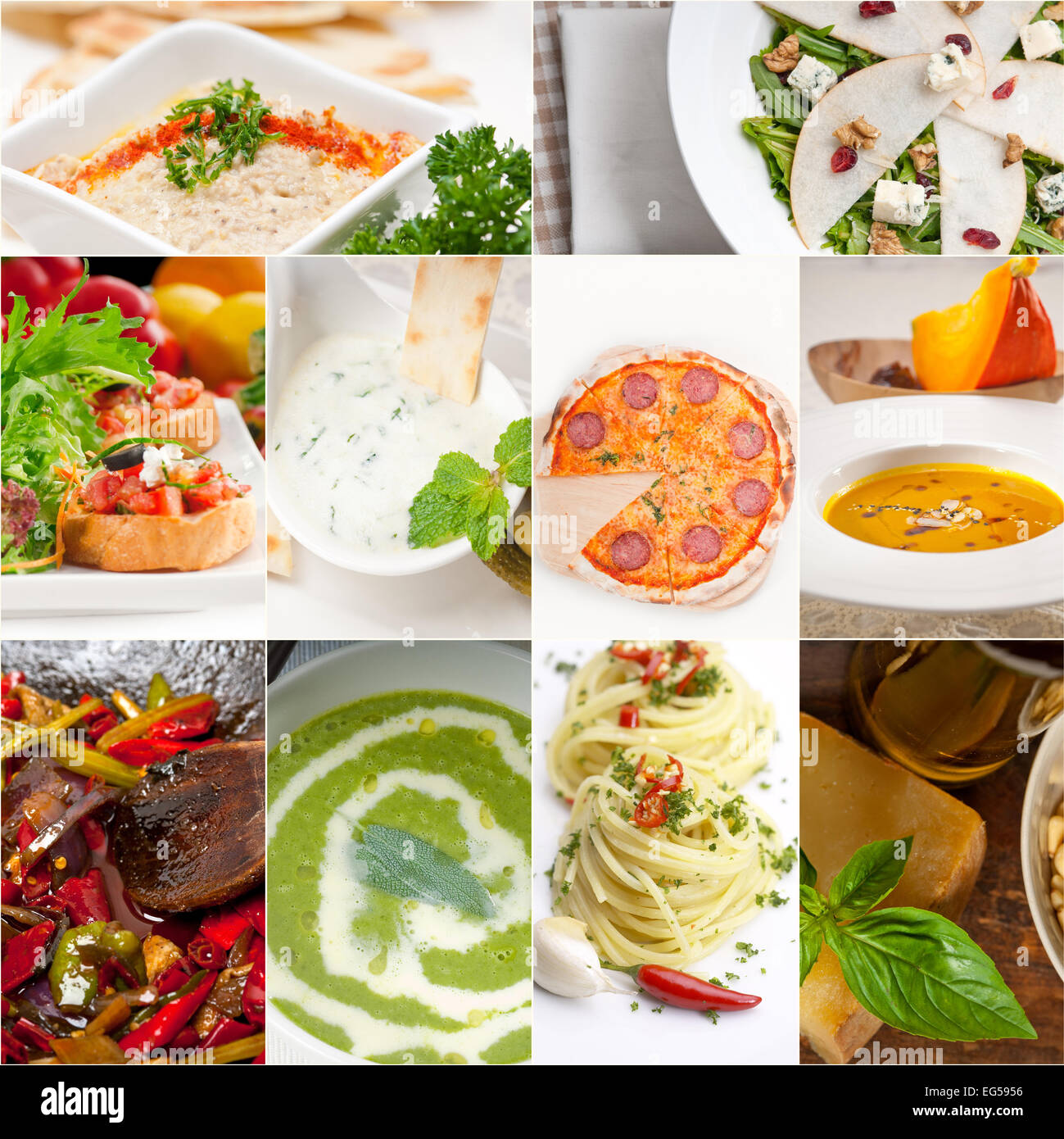healthy vegetarian pasta soup salad pizza Italian food staples collage ...