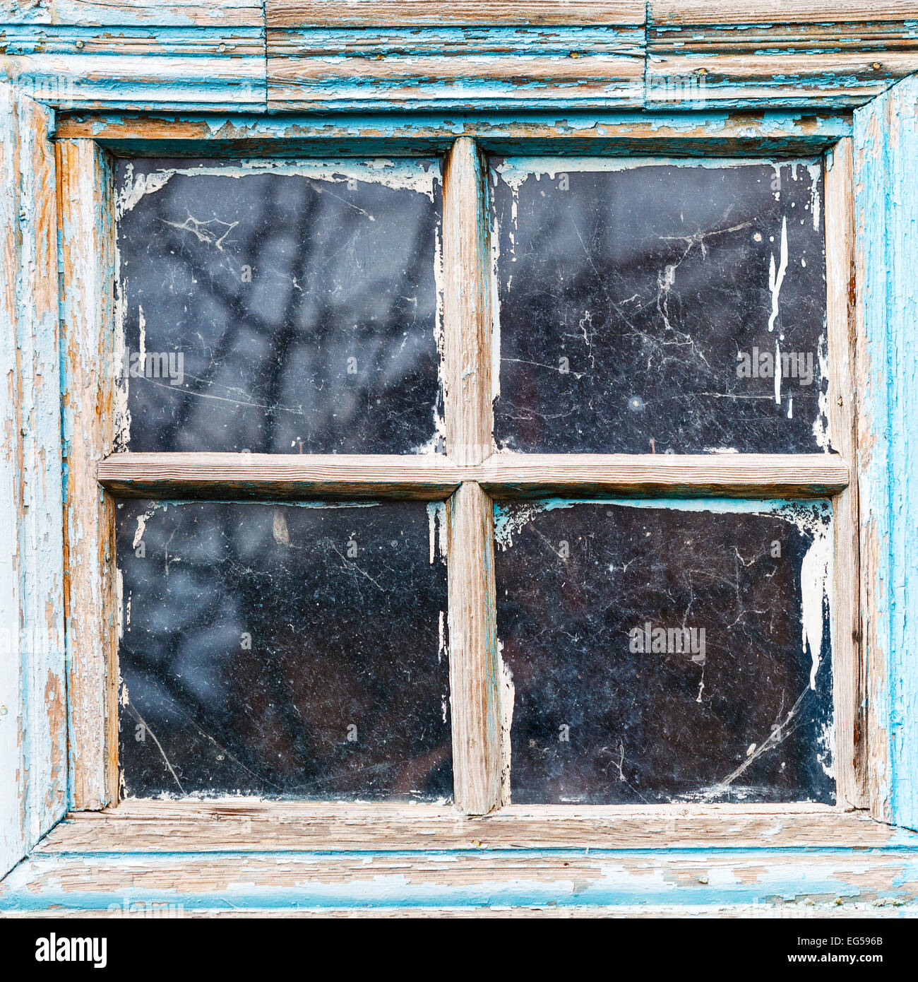 old shabby wooden window frame with dirty glasses Stock Photo - Alamy