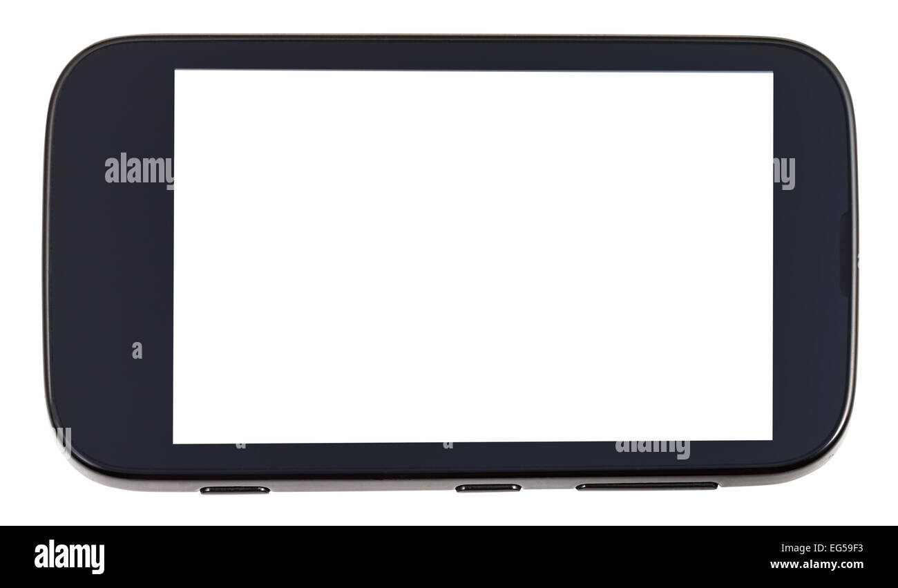 front view of mobile phone with cut out screen isolated on white ...