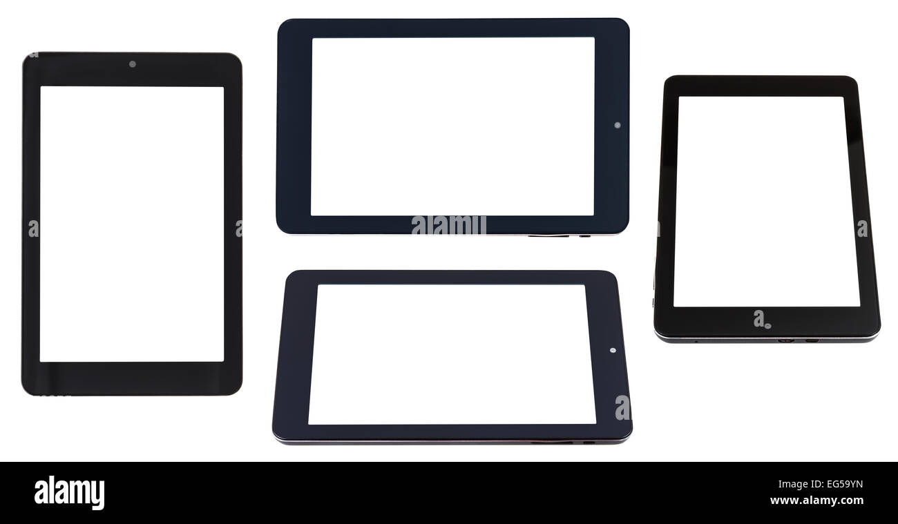set of tablet pc with cut out screen isolated on white background Stock ...