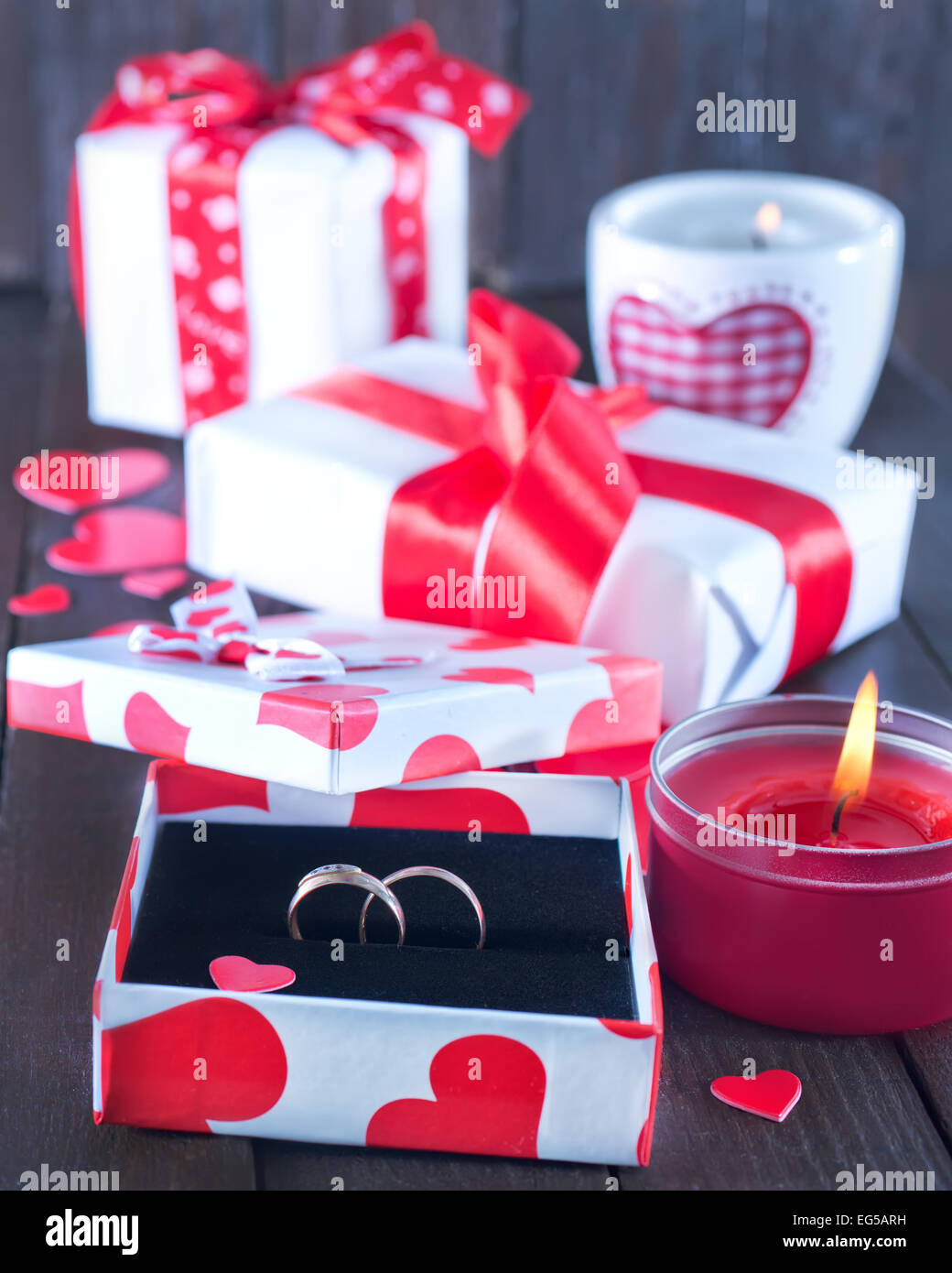 ring in box for present on a table Stock Photo - Alamy