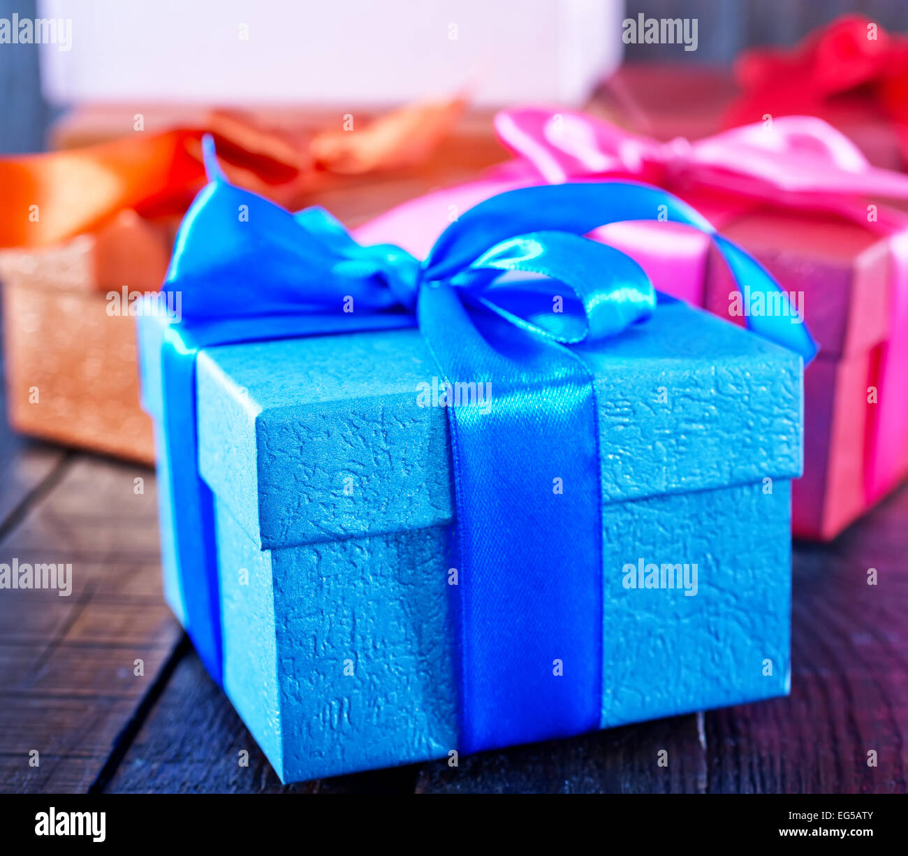 box for present on the wooden table Stock Photo - Alamy