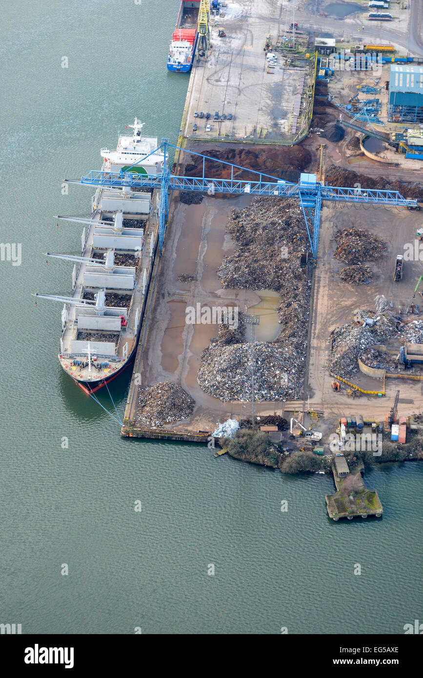An aerial view of cargo ships loading at Alexandra Docks, Newport ...