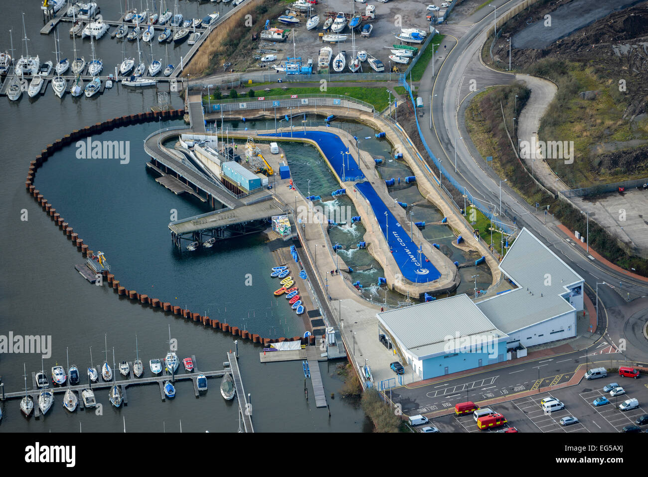 An aerial view of Cardiff International White Water, a white-water ...