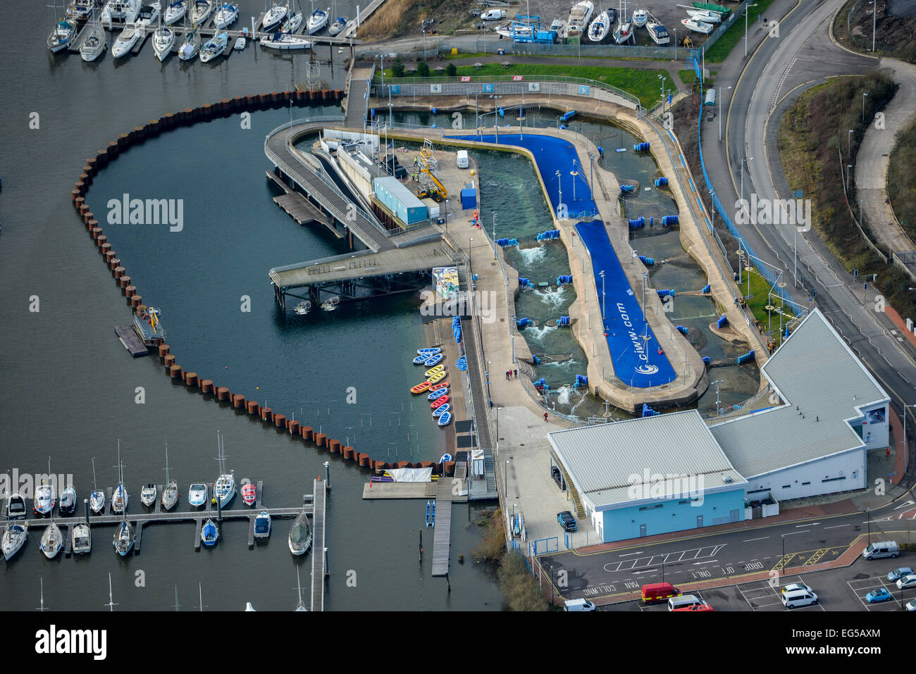 An aerial view of Cardiff International White Water, a white-water ...