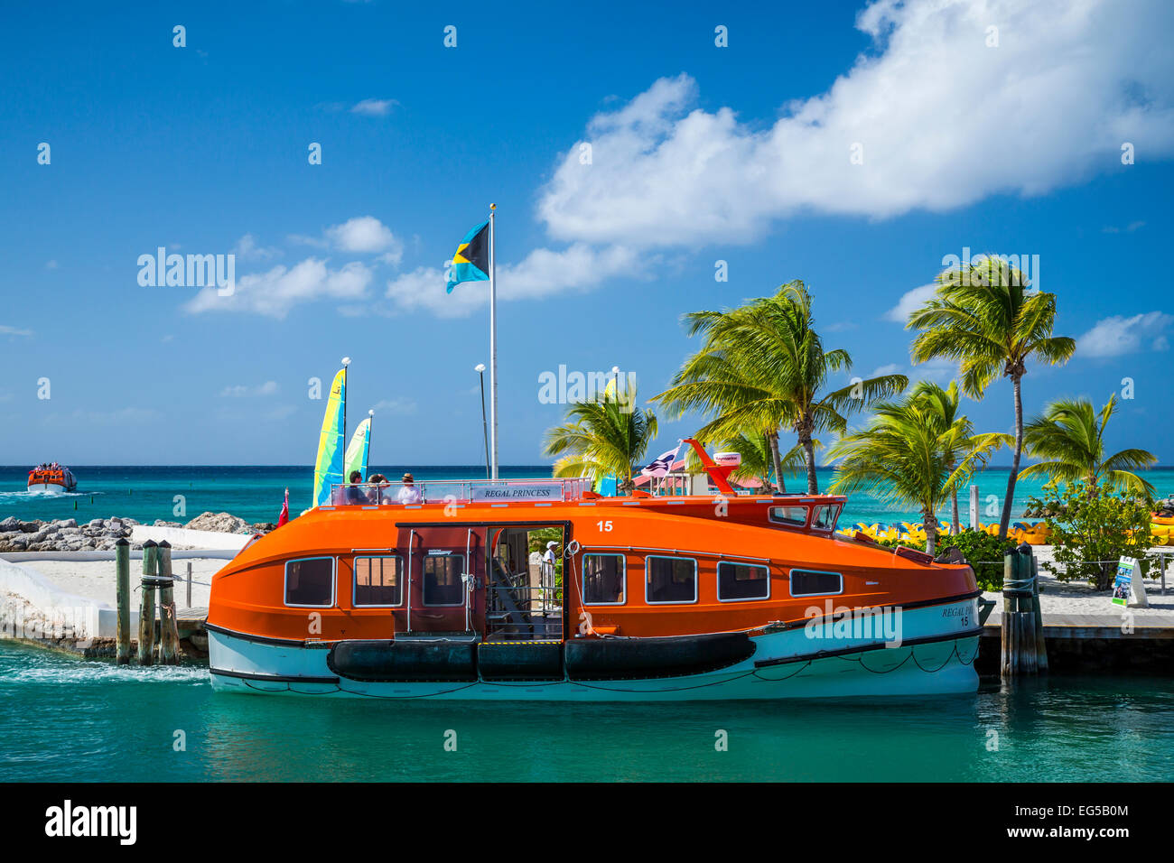 The Regal Princess tender boats in operation at Princess Cays, Bahamas ...
