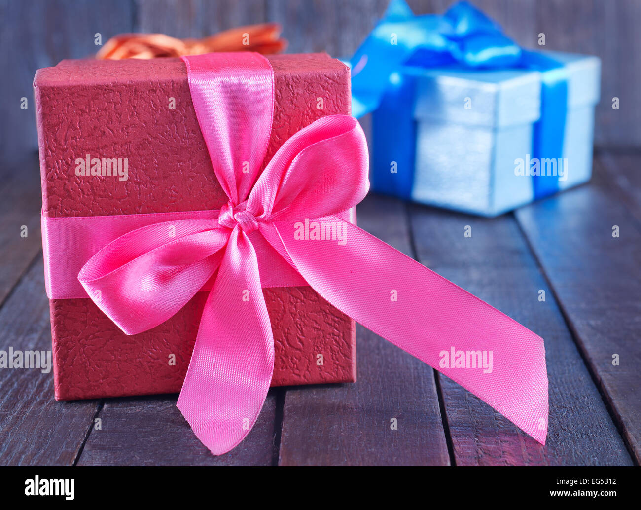 box for present on the wooden table Stock Photo - Alamy