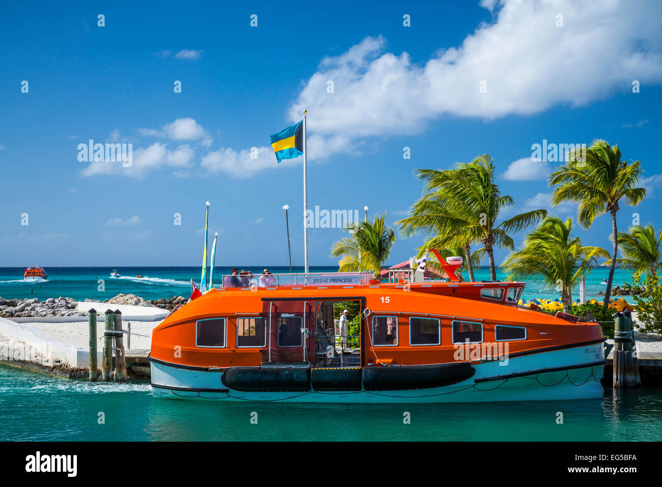 The Regal Princess tender boats in operation at Princess Cays, Bahamas ...