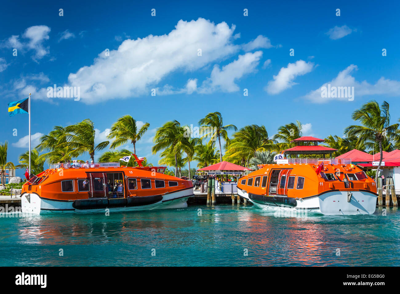 The Regal Princess tender boats in operation at Princess Cays, Bahamas ...