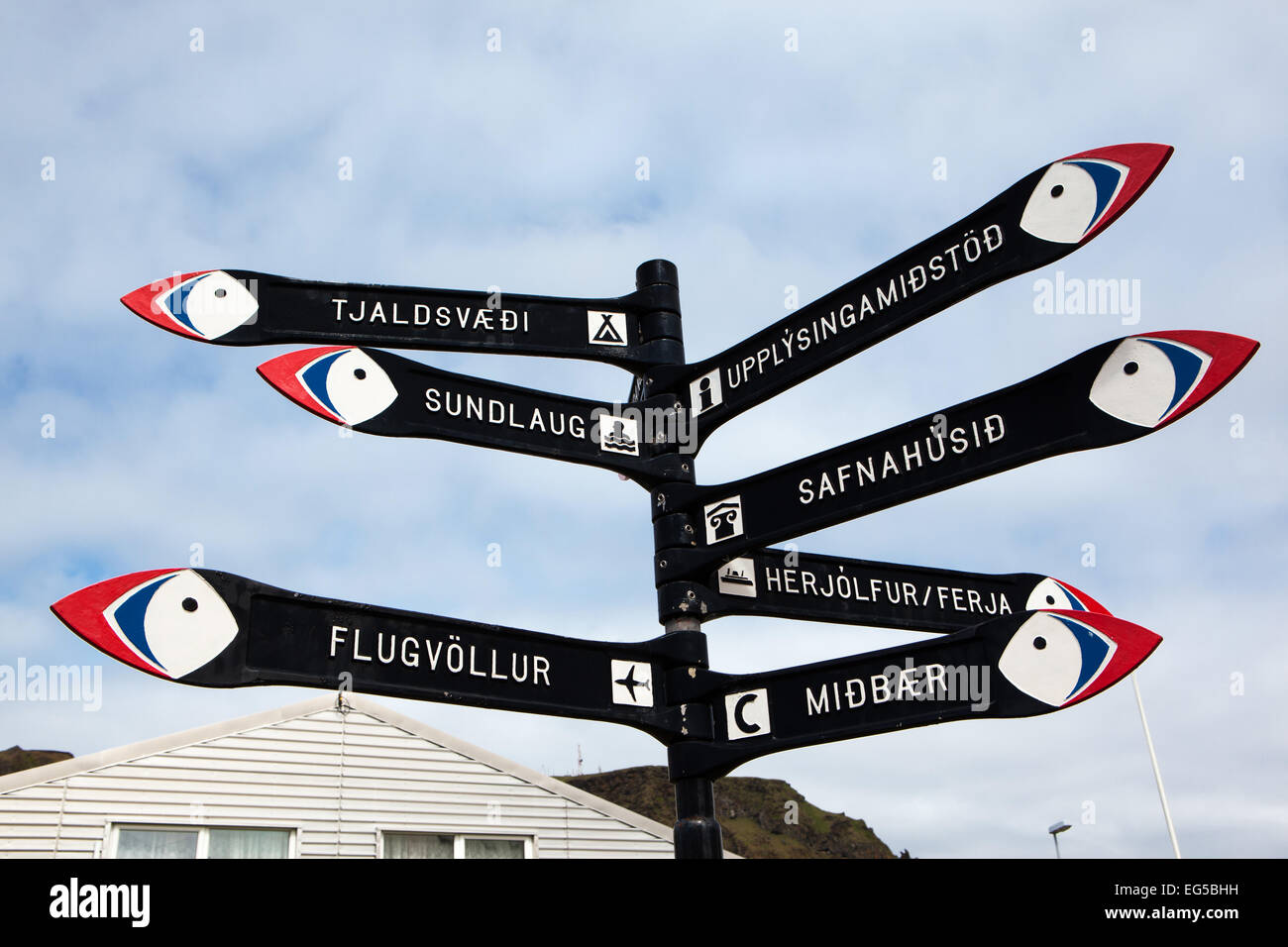 Information signs in Vestmannaeyjar, Iceland Stock Photo - Alamy