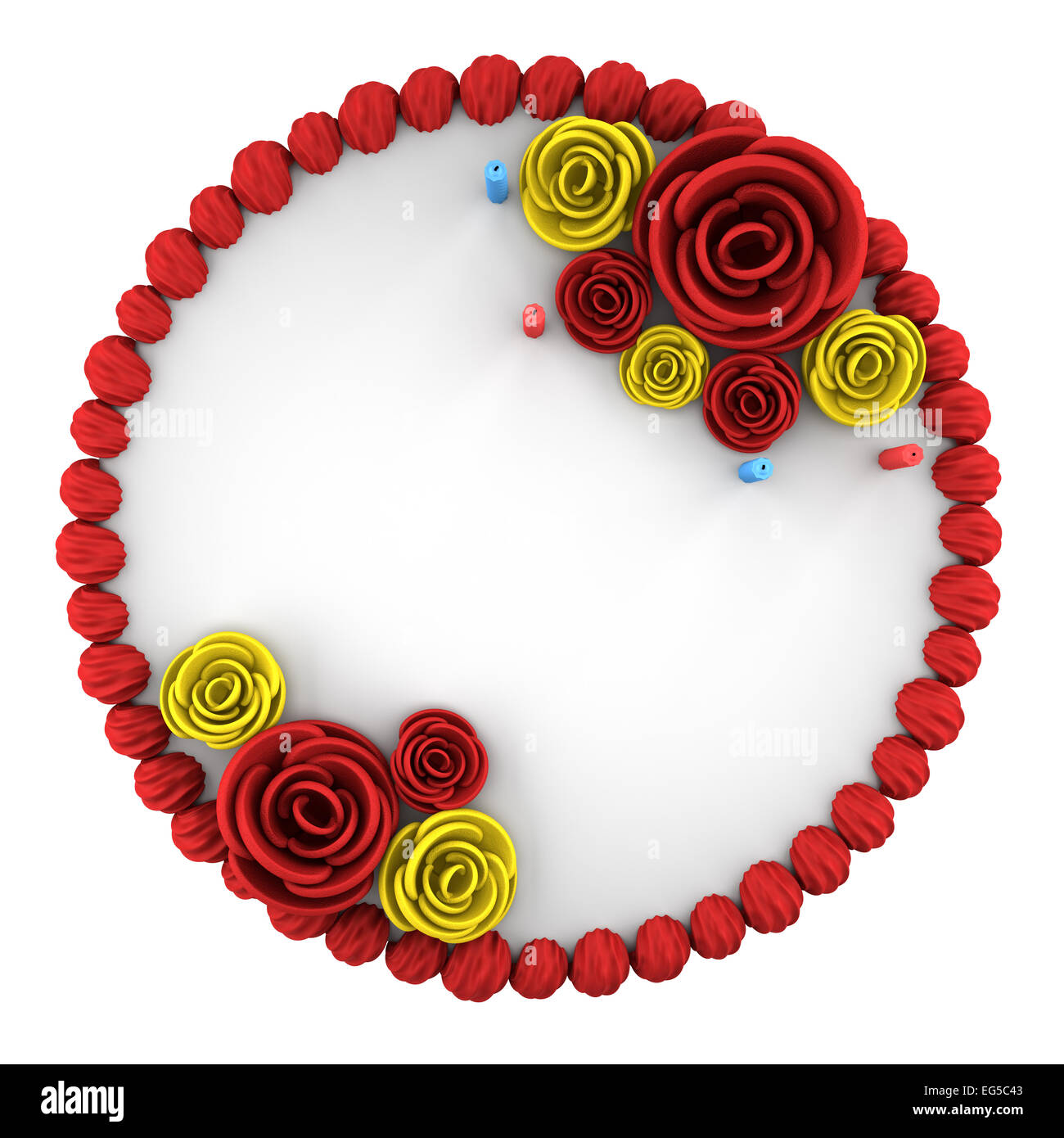 top view of round birthday cake with candles isolated on white ...