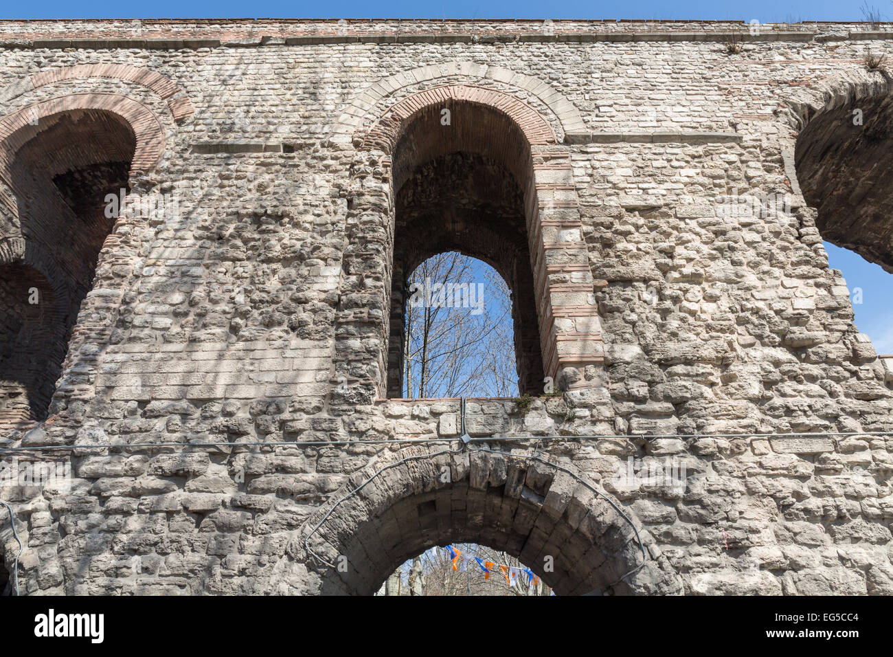 Valens Aqueduct closeup in Istanbul, front view Stock Photo - Alamy