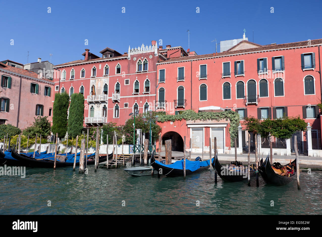 Venice Grand Canal, Italian Canal Grande and gondola small harbor. Old ...