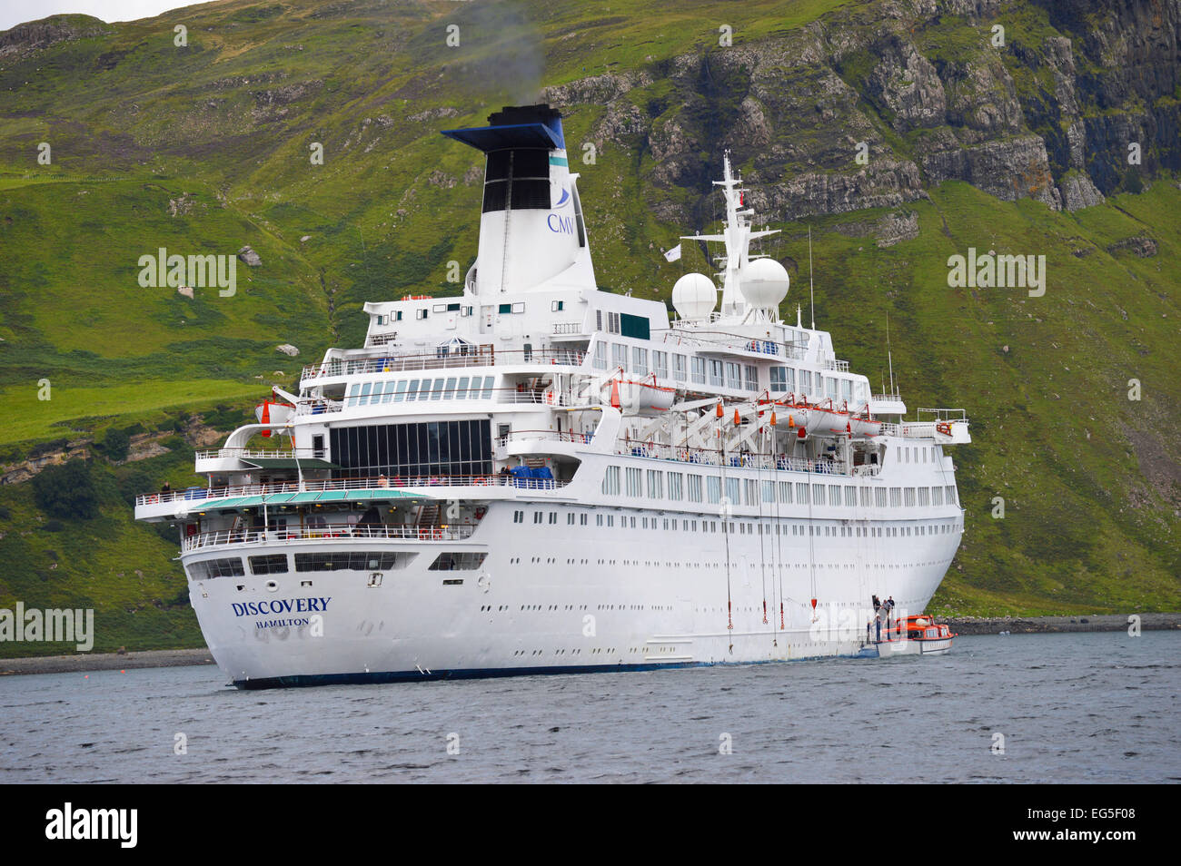 MV Discovery at anchor off Portree, Skye. This was one of the ships ...