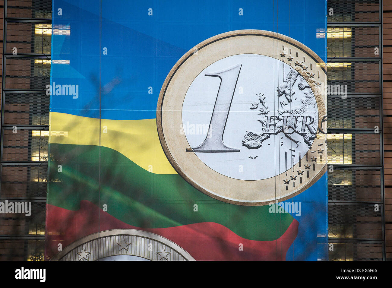 Picture of One Euro coin diplay on the wall of European Commission ...