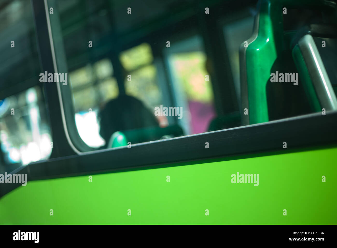 High speed and blurred bus window with passenger Stock Photo - Alamy