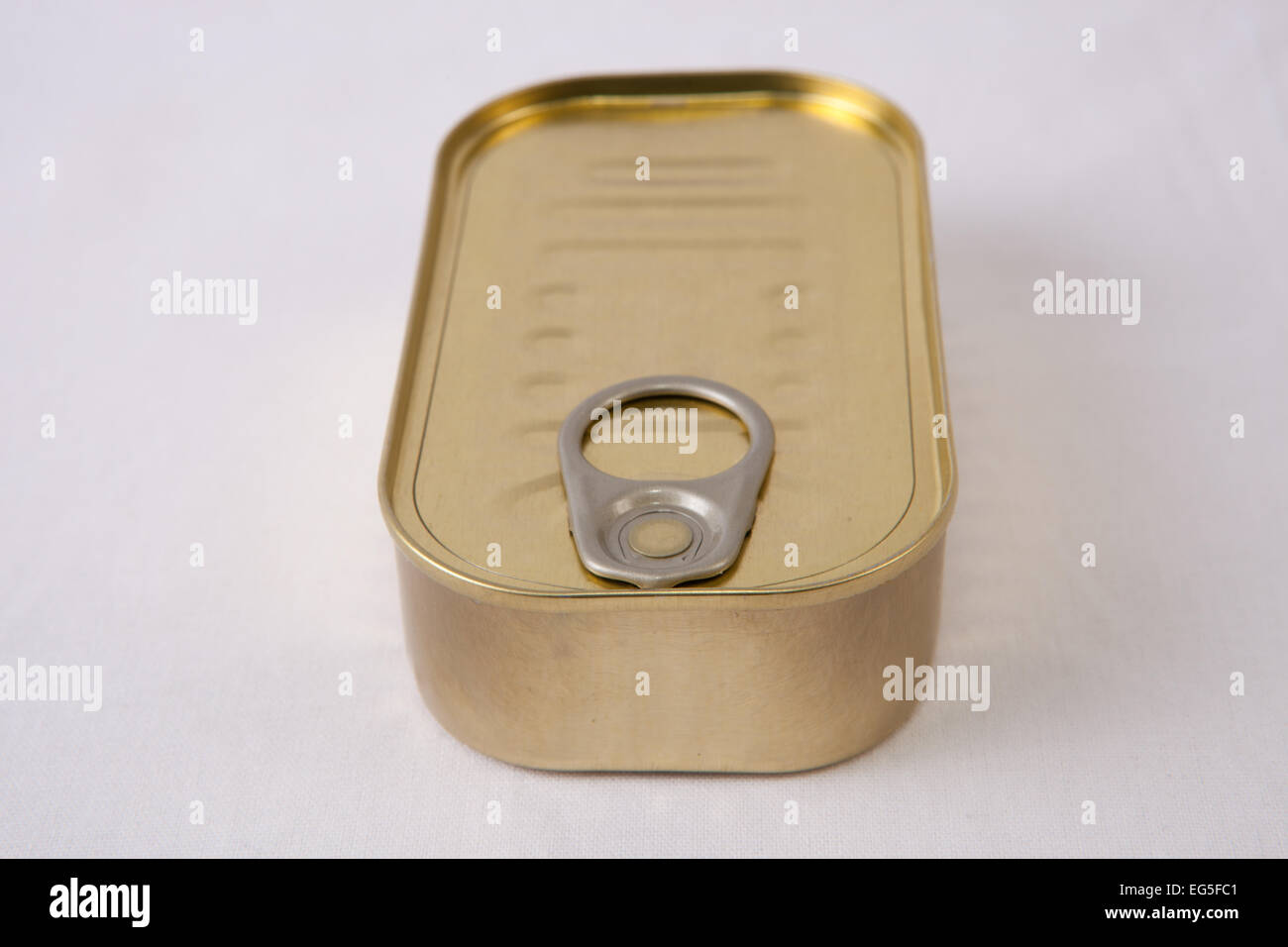 Closed rectangular tin can isolated over white background. Selective ...