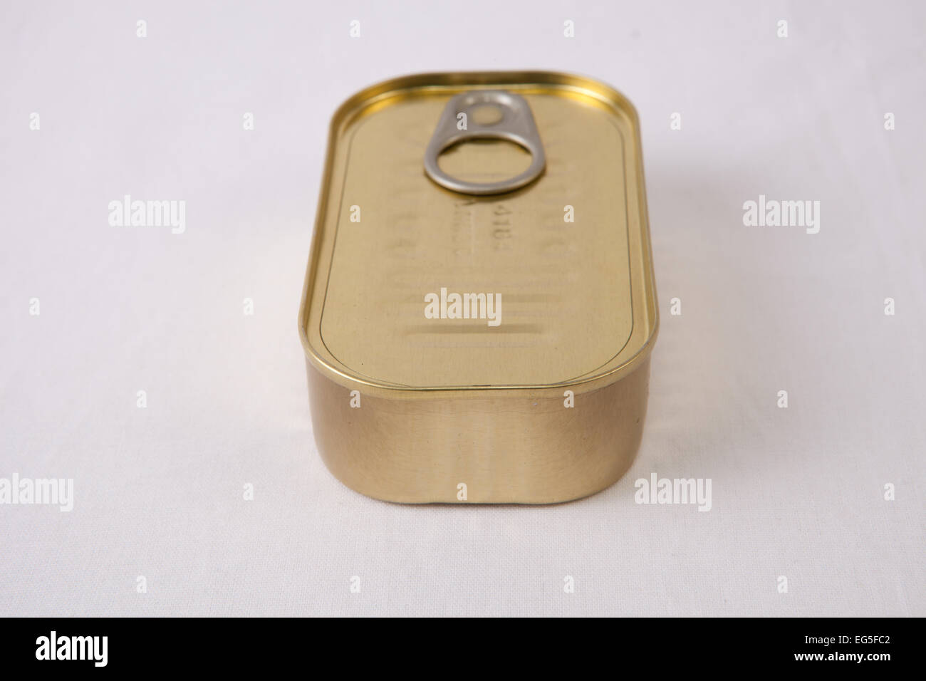 Closed rectangular tin can isolated over white background. Selective ...