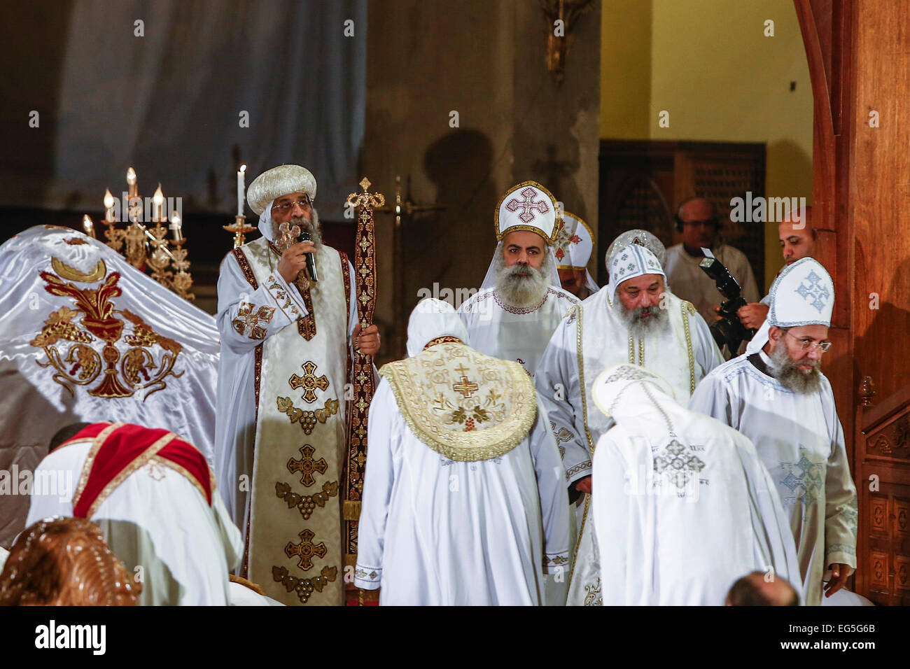 Cairo, Egypt. 17th Feb, 2015. Pope Tawadros II, the 118th pope of the ...