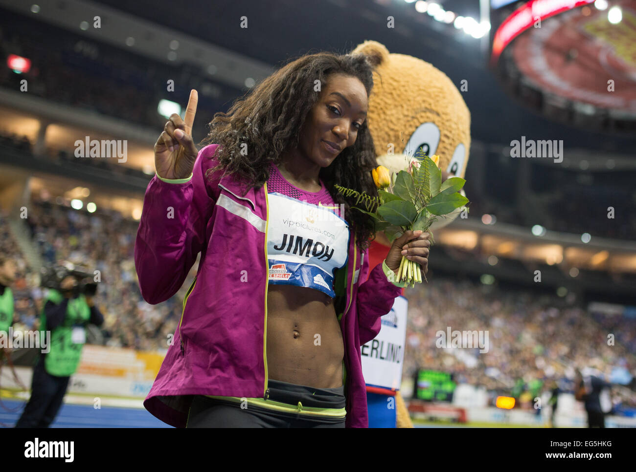 Berlin, Germany. 14th Feb, 2015. Funmi Jimoh of the US cheers during ...