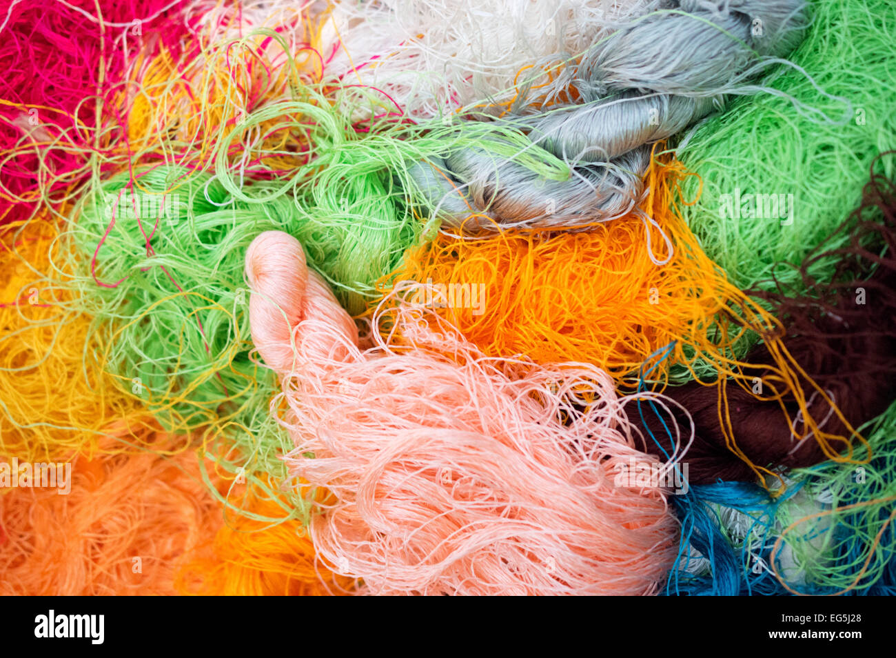 Full frame image of colourful silk threads Stock Photo - Alamy
