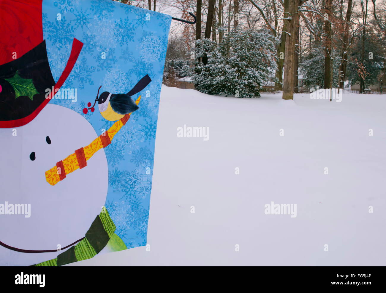 Snowman banner and snowy field (horizontal Stock Photo - Alamy