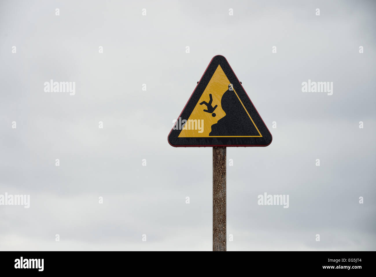 Funny sign warning against some sort of fall Stock Photo - Alamy