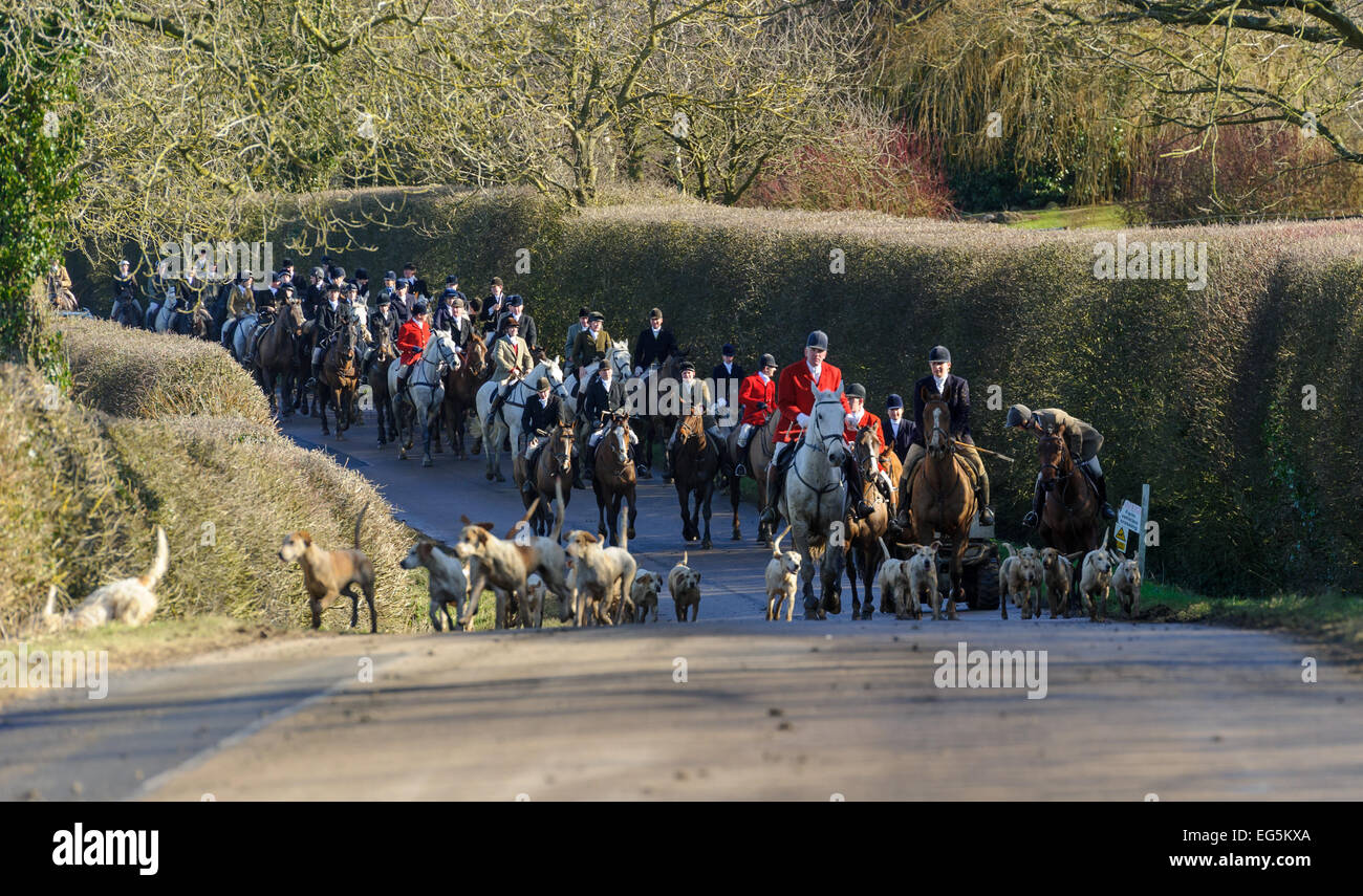 Oakham, UK. 17th February, 2015. Cottesmore Hunt meet. Cottesmore ...