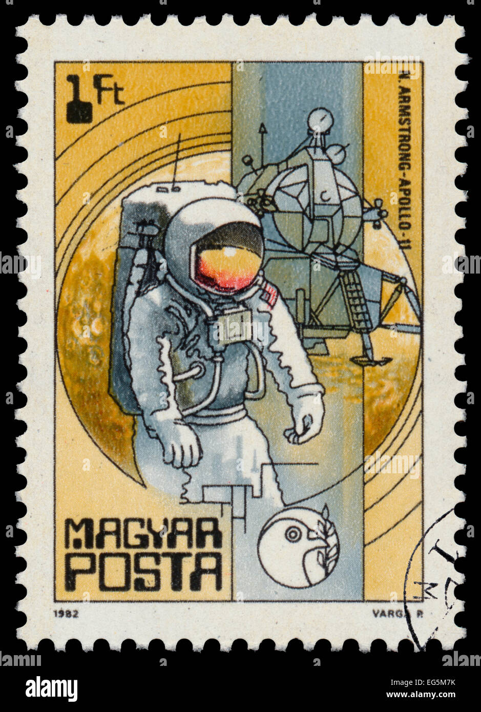 HUNGARY - CIRCA 1982: A stamp printed in Hungary shows Neil Armstrong ...