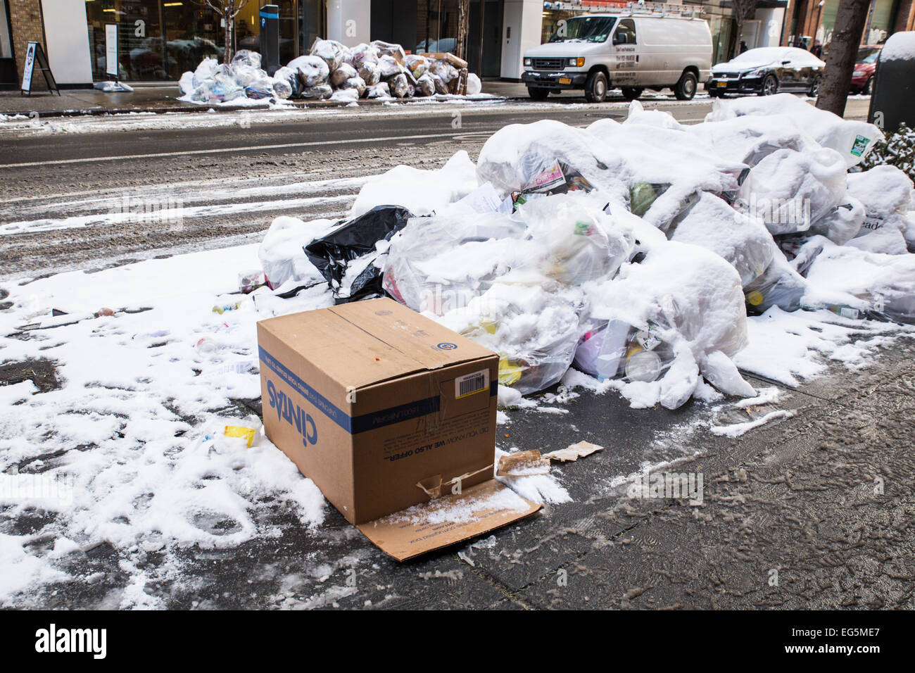 January 9, 2015 - New York City: Pile of trash under snow awaits pickup ...