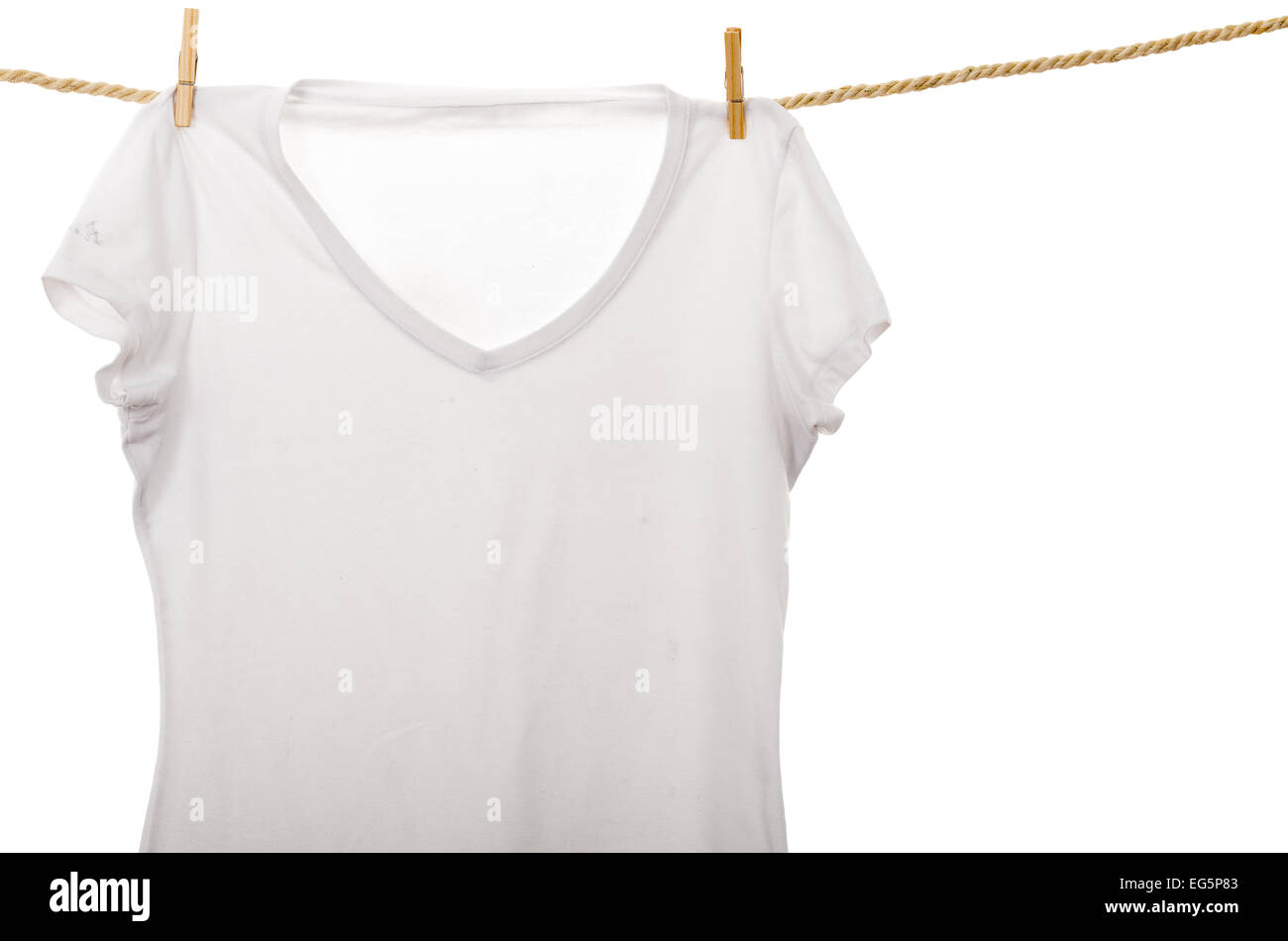 white tshirt hanging on a rope clothesline Stock Photo - Alamy