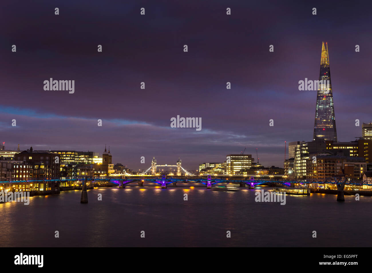 Stunning view of the River Thames and skyline at night in London ...