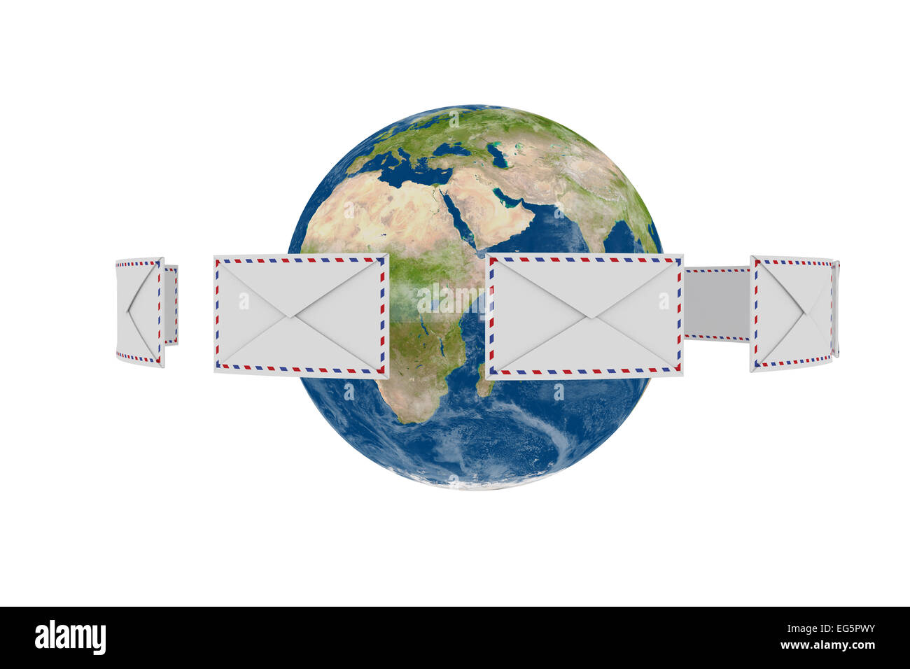 3d illustration of Earth globe with flying letters around Stock Photo ...