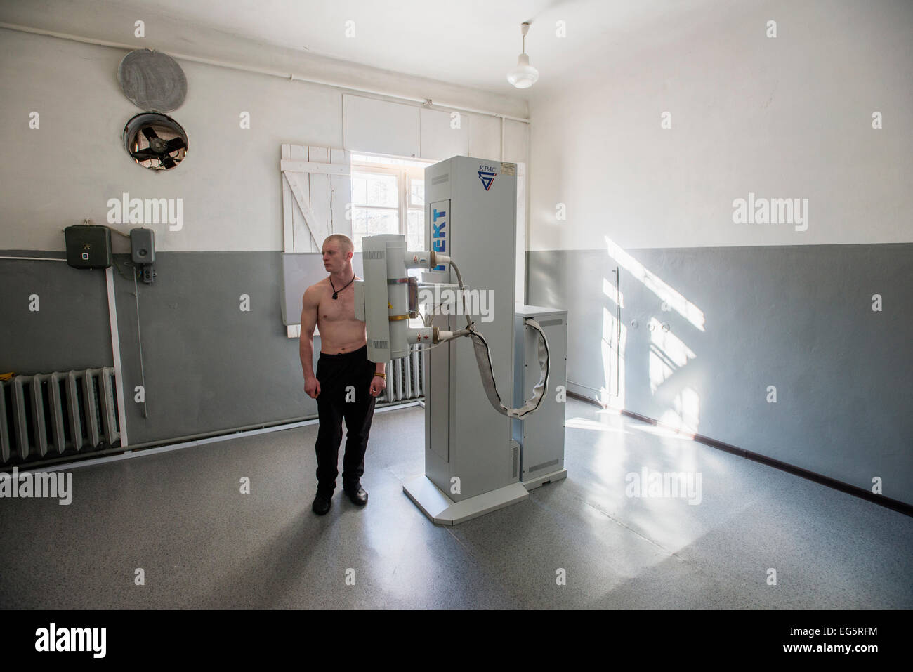 Soldier makes photofluorography in Military Hospital, Ukraine. During ...