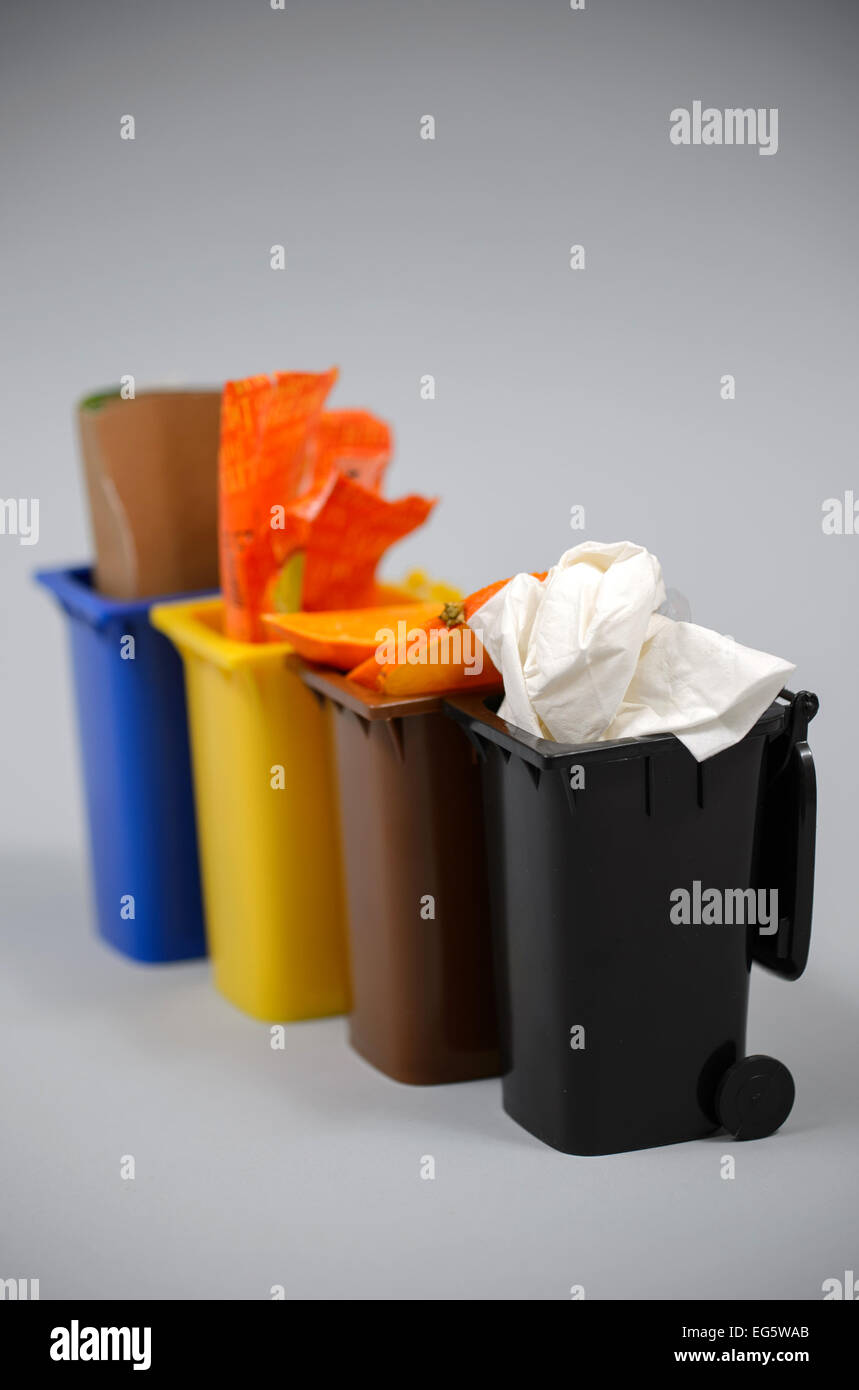 Dresden, Germany. 12th Feb, 2015. ILLUSTRATION: Garbage cans in black ...