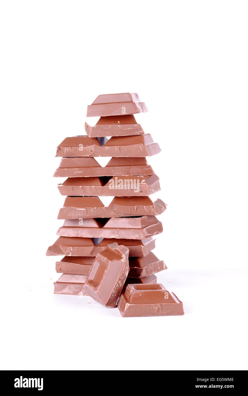 stack of chocolate pieces isolated on white background Stock Photo - Alamy