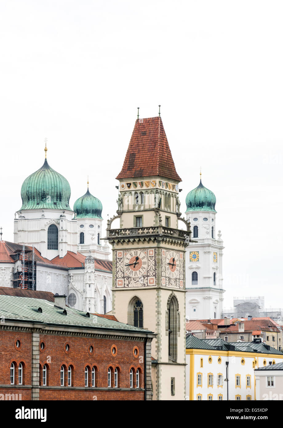 Historic towers of Passau - the old town hall and Saint Stephen's ...
