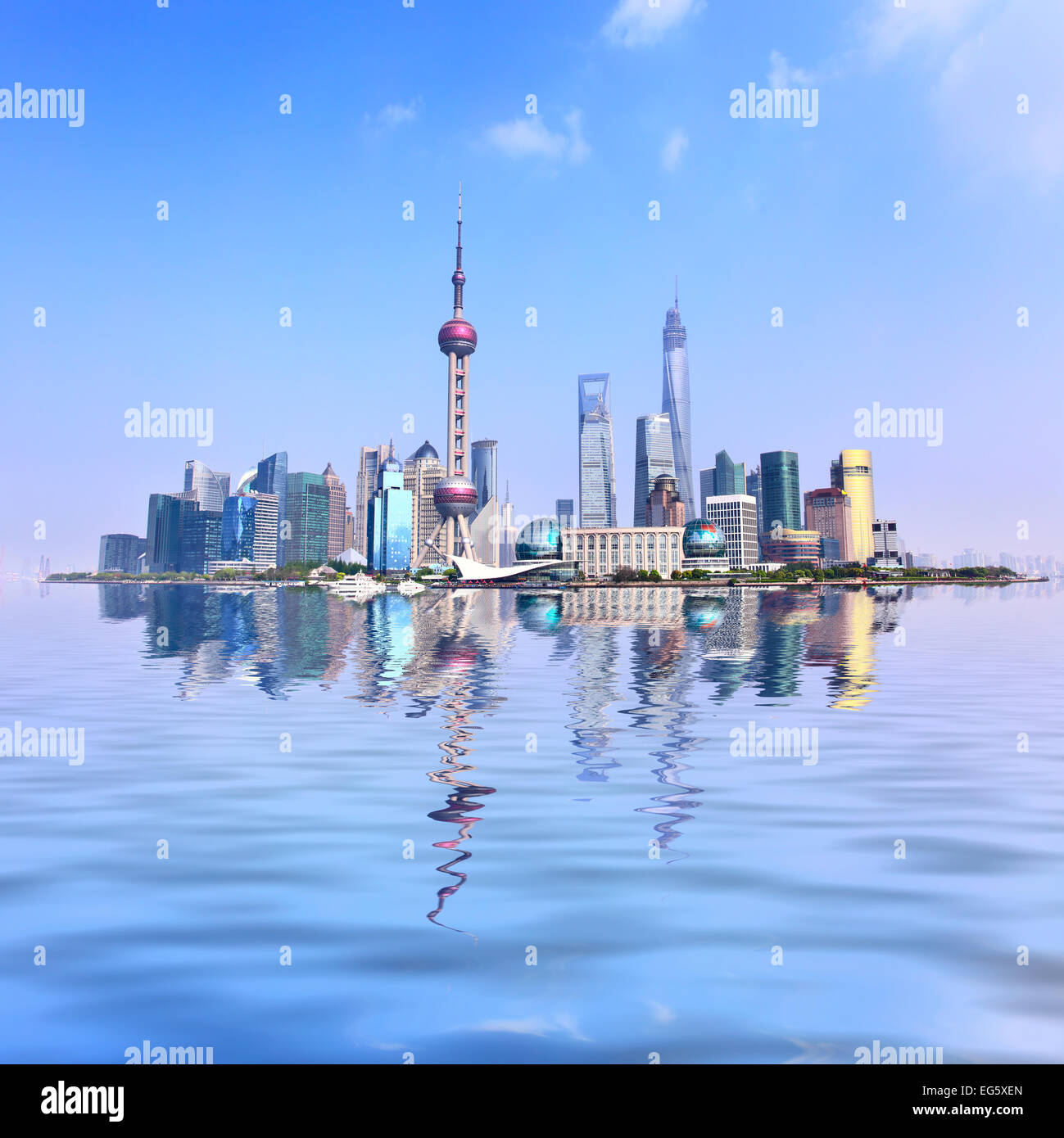 Panoramic view of Shanghai city with reflection Stock Photo - Alamy