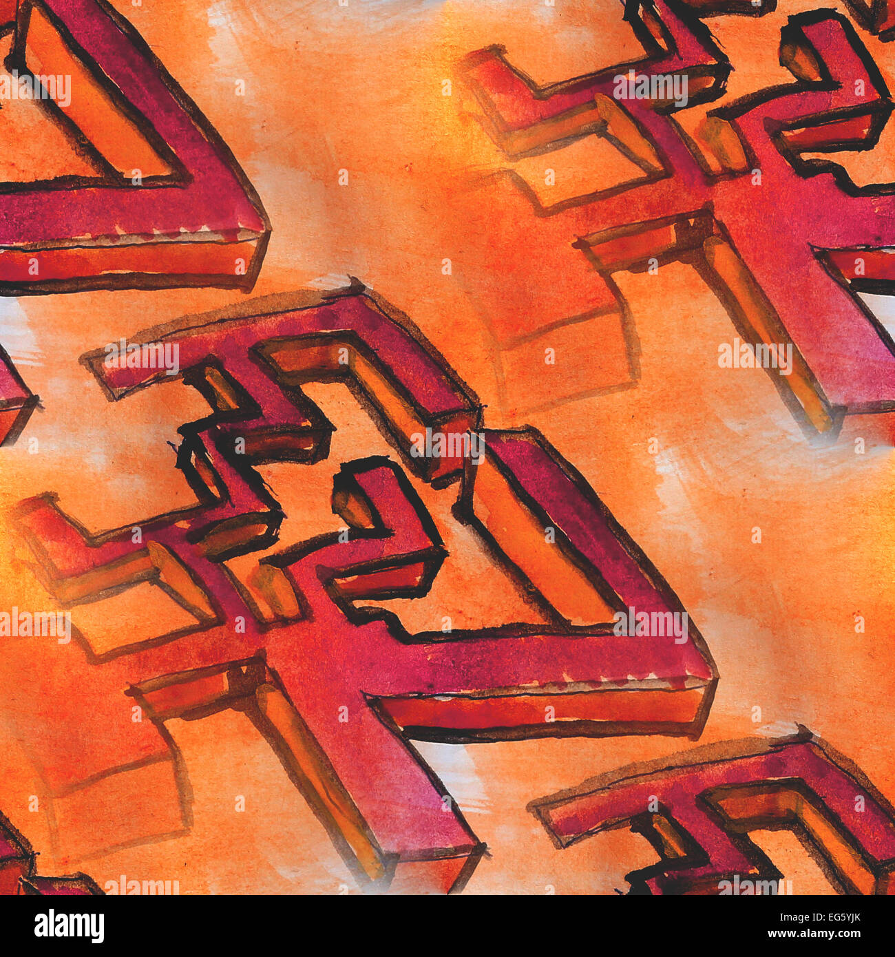 watercolor seamless yellow red cubism background Stock Photo - Alamy
