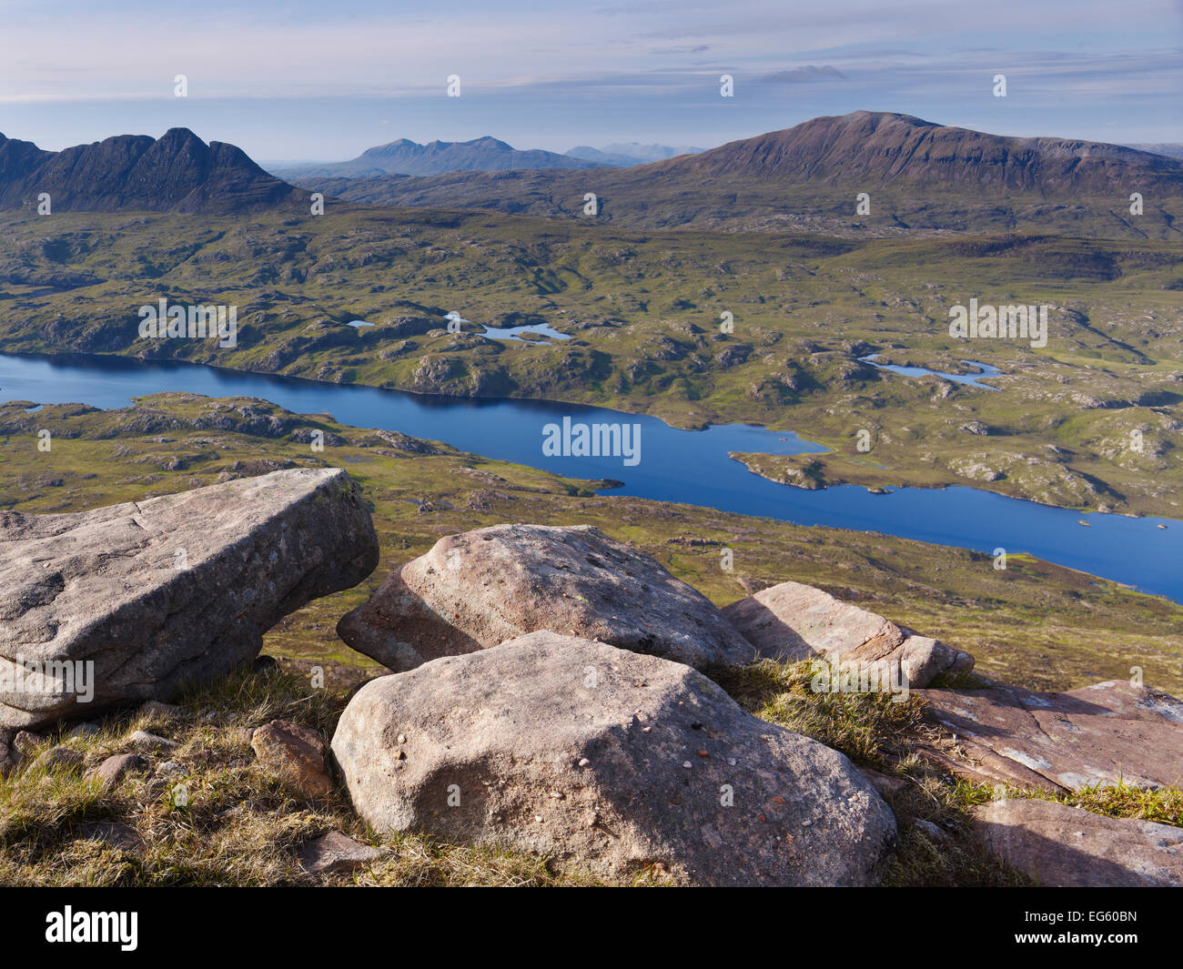 View from Cul Mor towards Suilven, Coigach / Assynt SWT, Sutherland, Highlands, Scotland, UK ...
