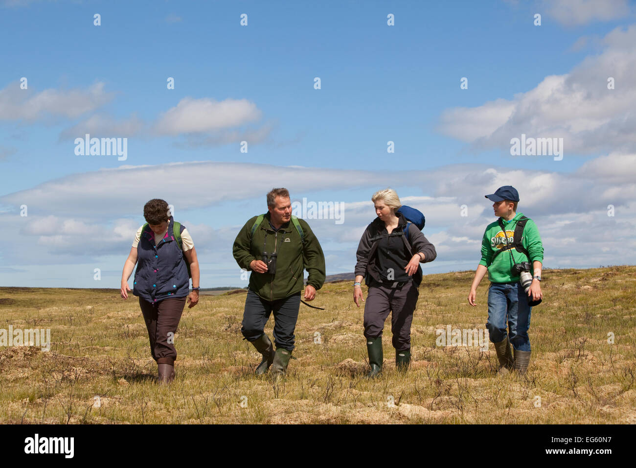 Family on guided walk with RSPB Volunteer, Forsinard Flows reserve, The ...