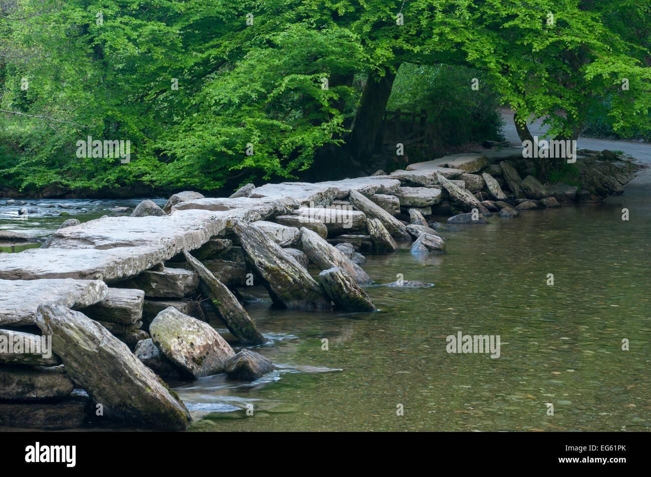 Tarr Steps, medieval clapper bridge crossing the River Barle, Exmoor ...