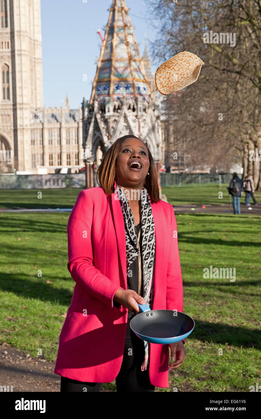 Charlene White, ITV news presenter, flips a pancake before the MPs ...