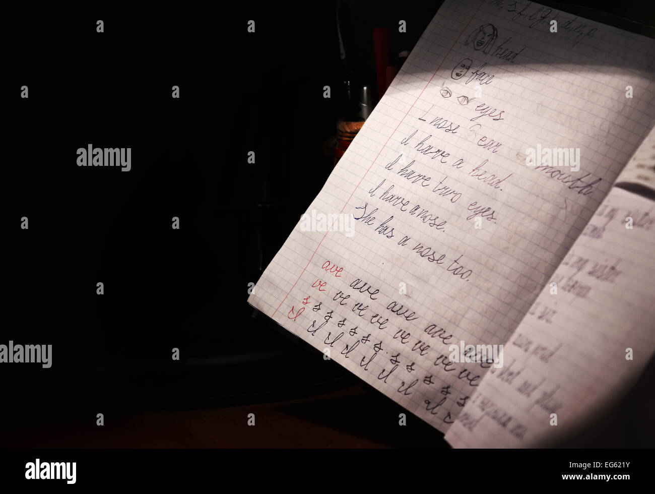 Homework of primary school for english, learning new words, written in ...