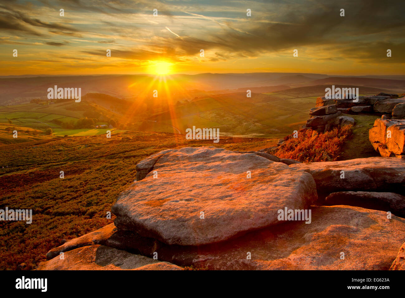 Scenic view from Higger Tor at sunset, Peak District NP, UK, September ...