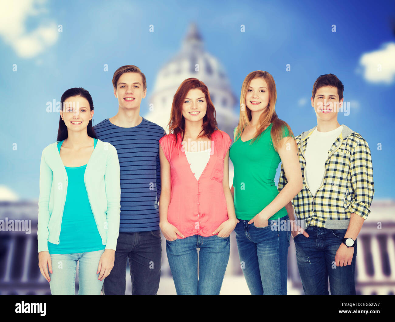 group of smiling students standing Stock Photo - Alamy