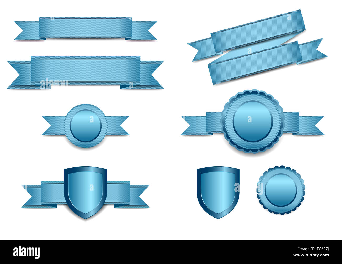 Blue Banners with Shield and Rosette Stock Photo - Alamy